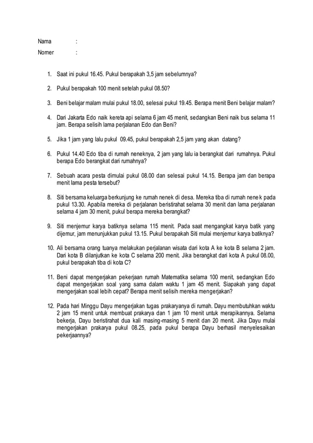 Soal cerita waktu | DOCX