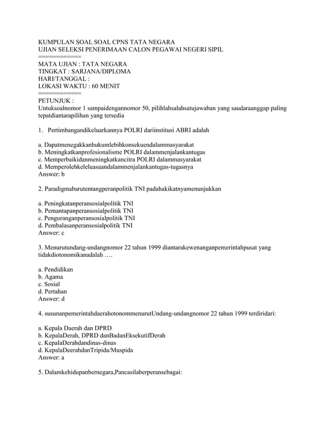 Soal cpns tata negara | PDF