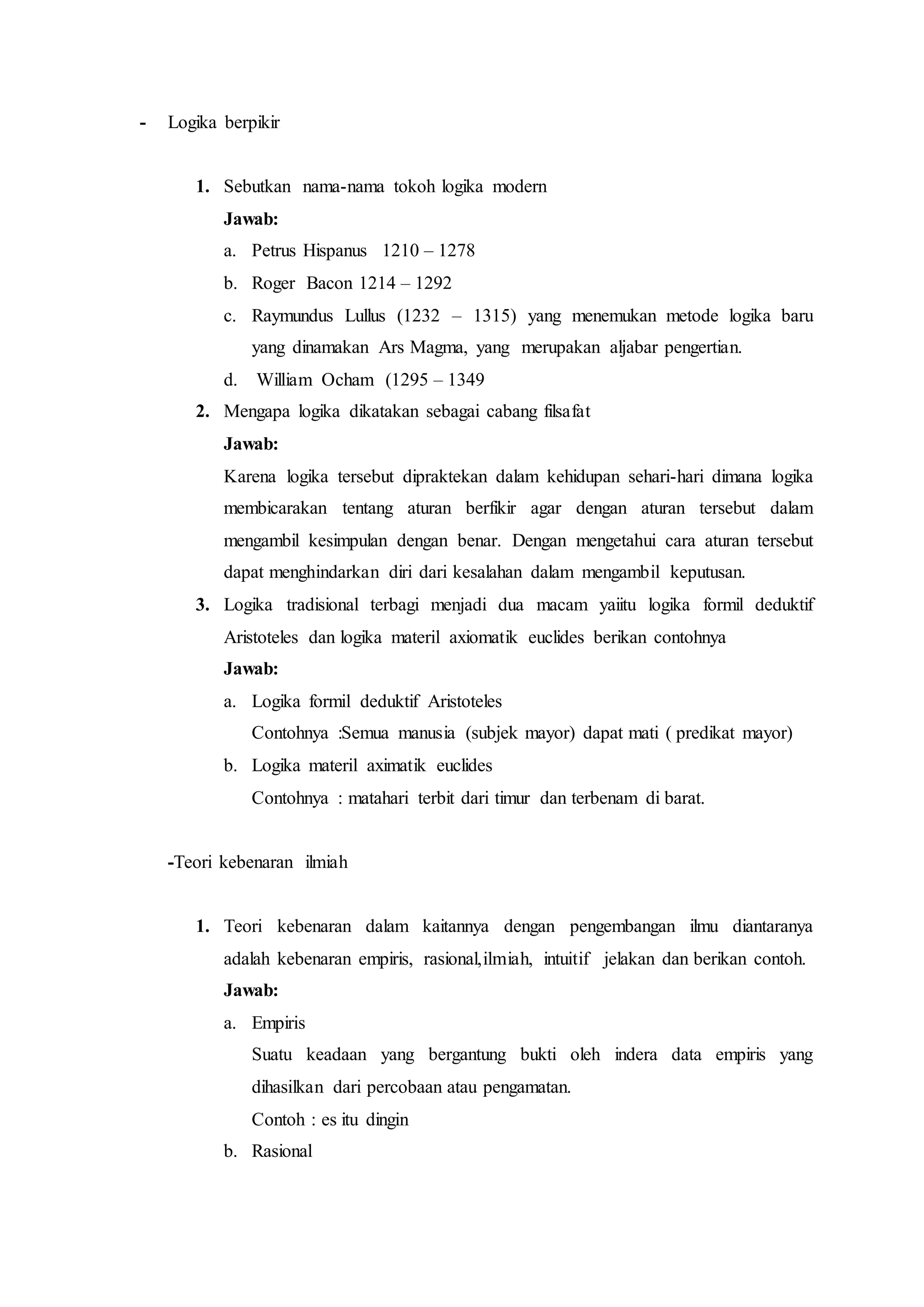 Soal dan jawaban filsafat ilmu dari semua materi.docx alwi | DOCX