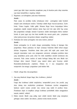 Soal dan jawaban filsafat ilmu dari semua materi.docx alwi | DOCX