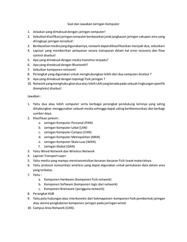 Soal dan jawaban jaringan komputer | PDF