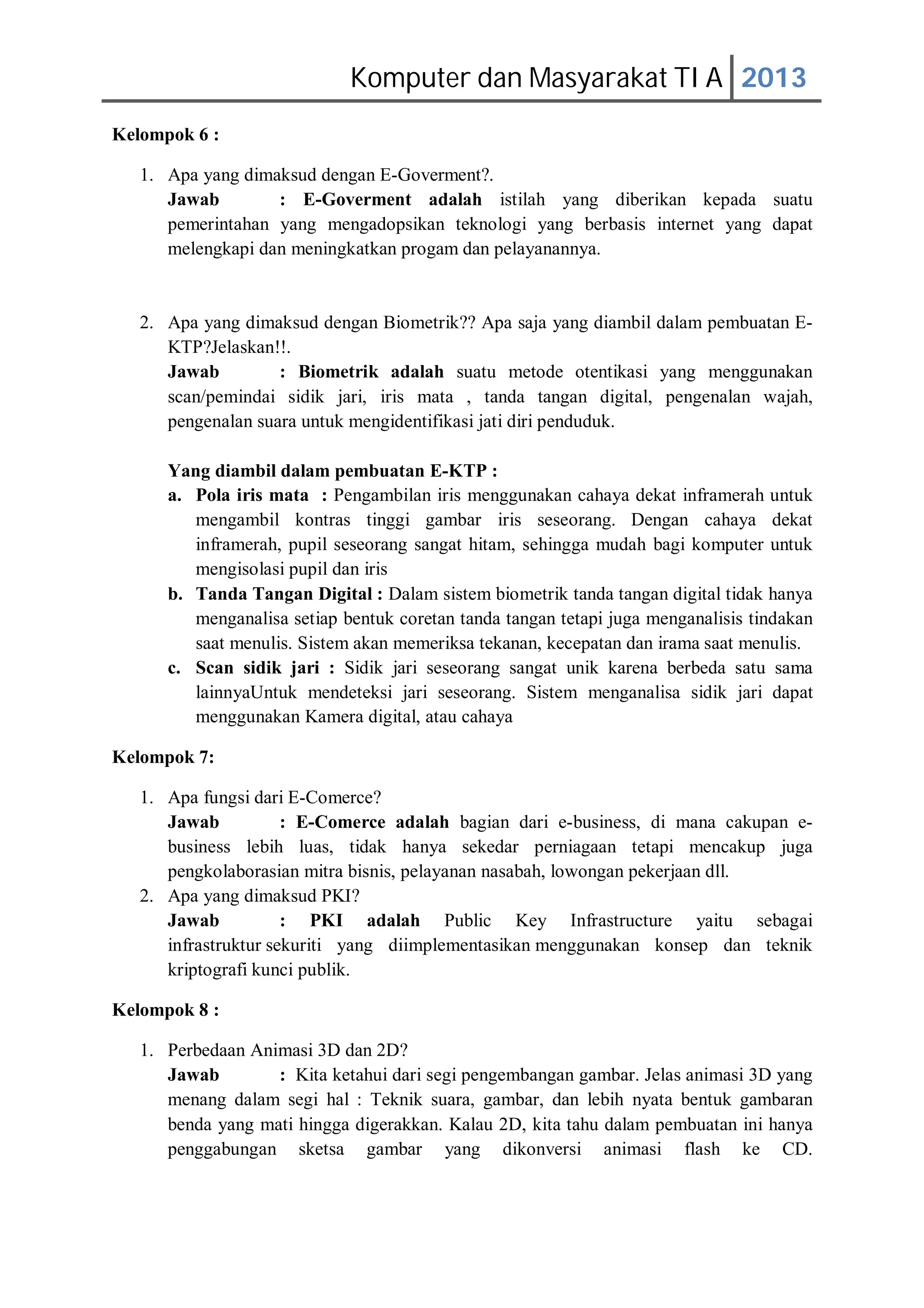Soal dan jawaban kuis komputer dan masyarakat | PDF
