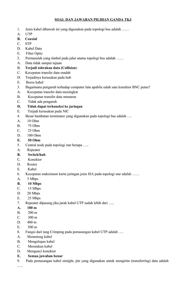 Soal dan jawaban pilihan ganda tkj | DOC