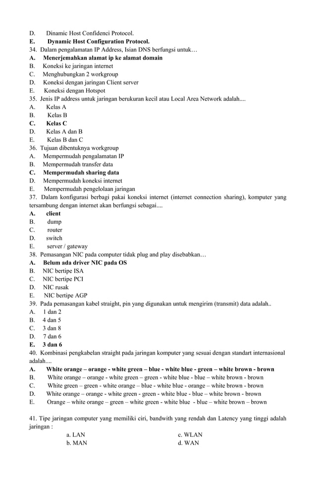 Soal dan jawaban pilihan ganda tkj | DOC