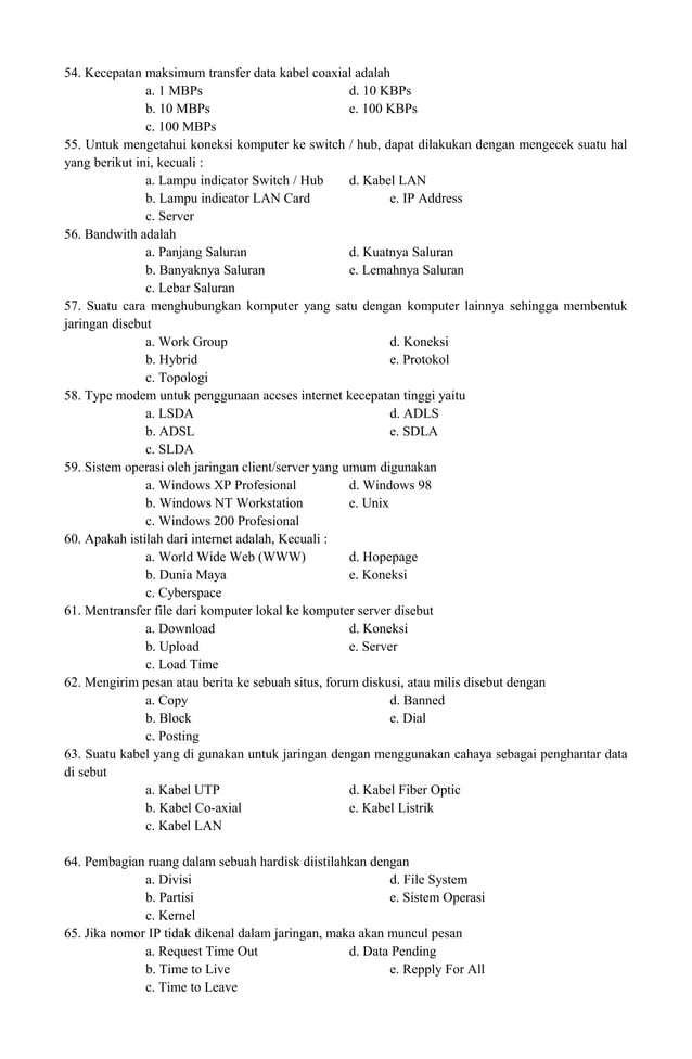 Soal dan jawaban pilihan ganda tkj | DOC