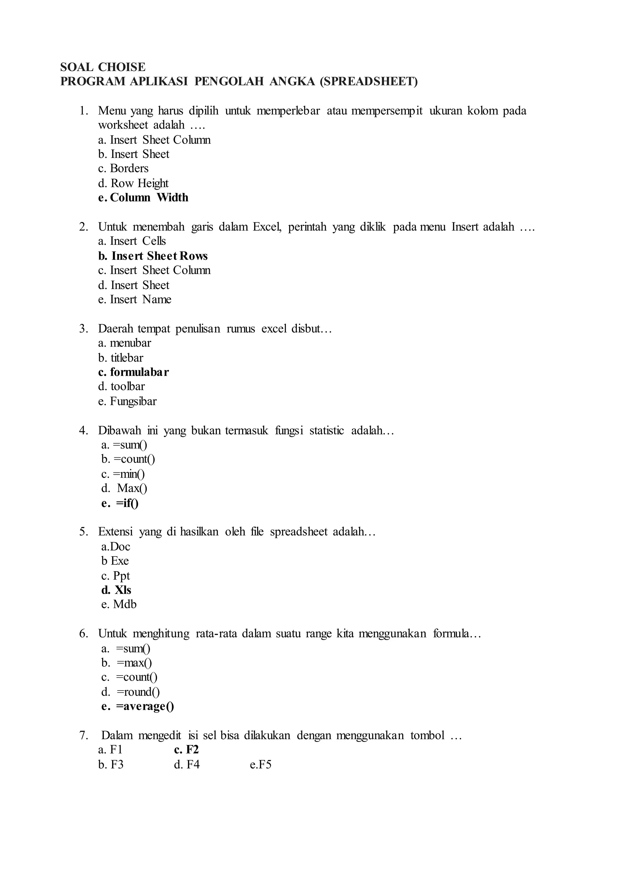 Soal dan kunci choise myob dan excel Kelas X XI XII | DOCX
