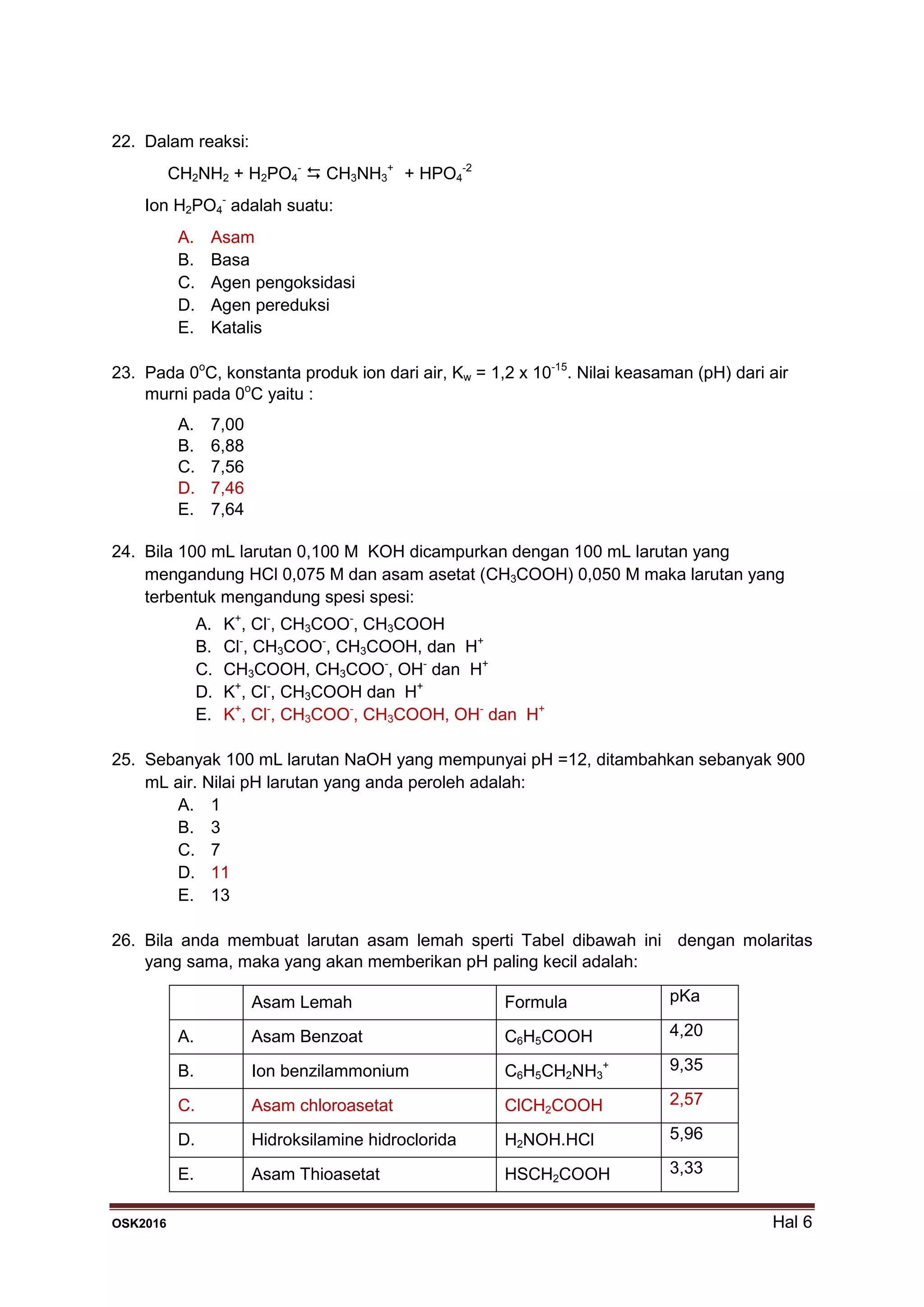 Soal dan kunci jawaban osk kimia 2016 | PDF