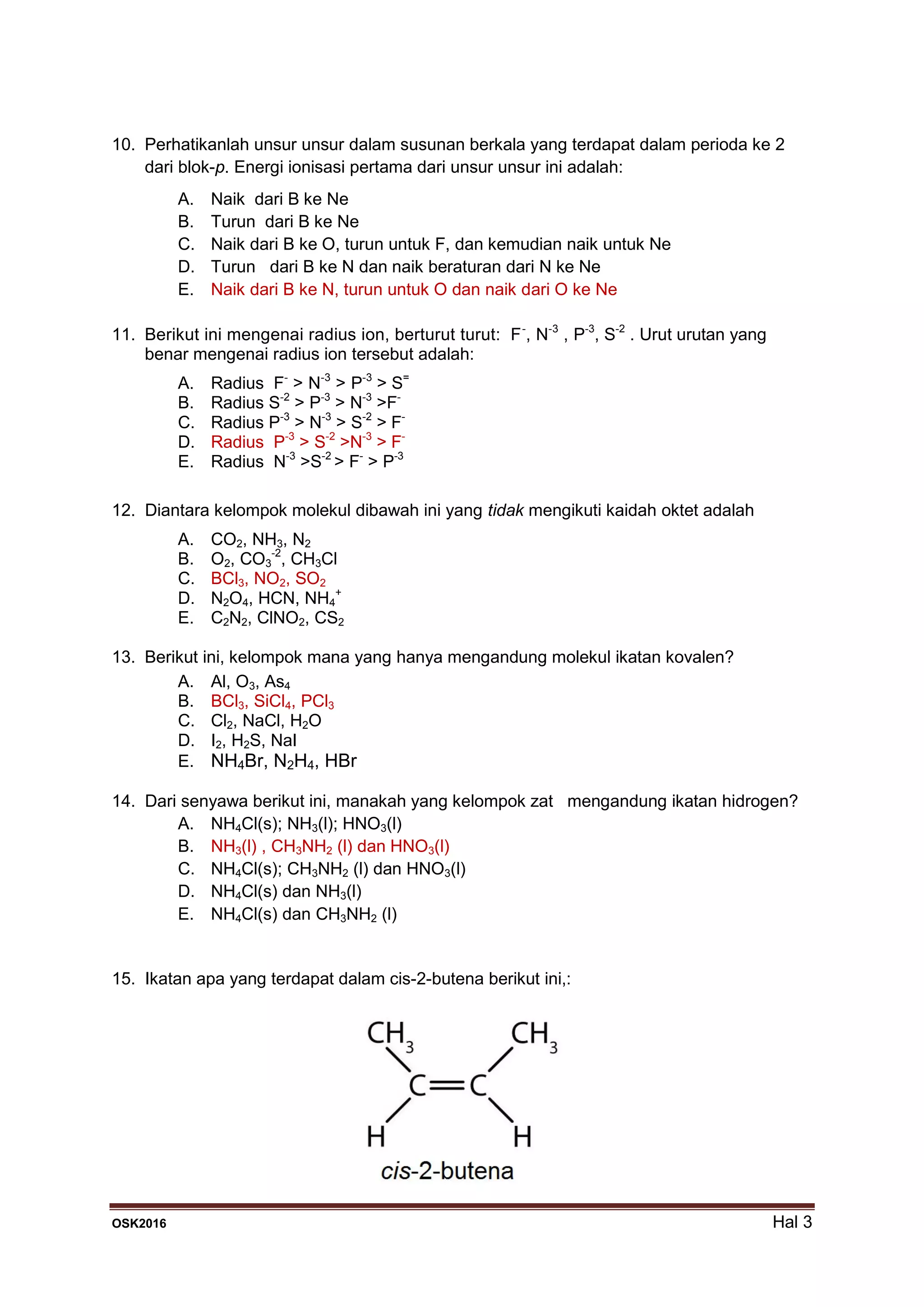Soal dan kunci jawaban osk kimia 2016 | PDF