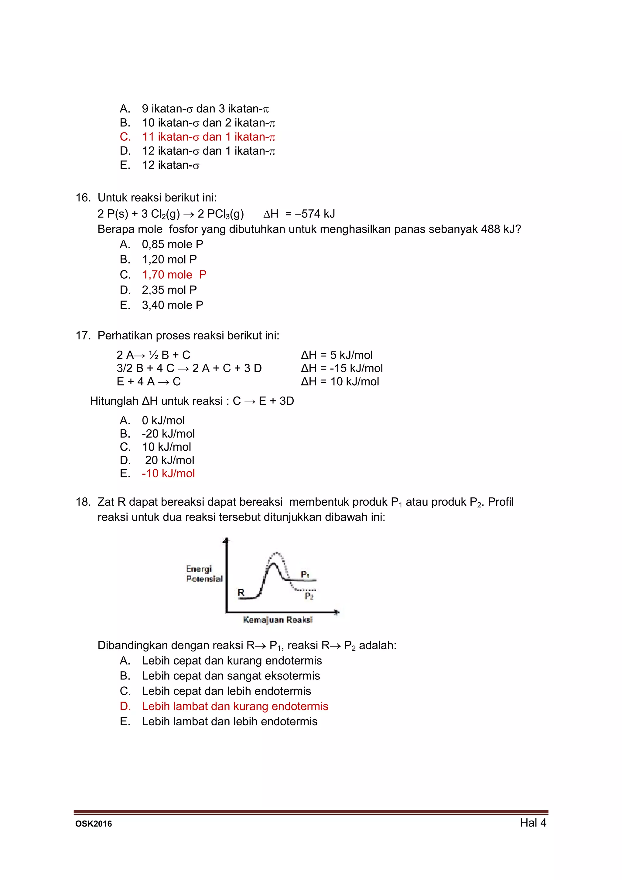 Soal dan kunci jawaban osk kimia 2016 | PDF