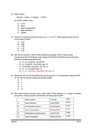Soal dan kunci jawaban osk kimia 2016 | PDF