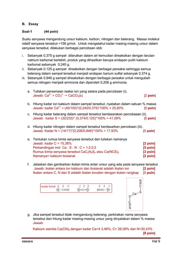 Soal dan kunci jawaban osk kimia 2016 | PDF