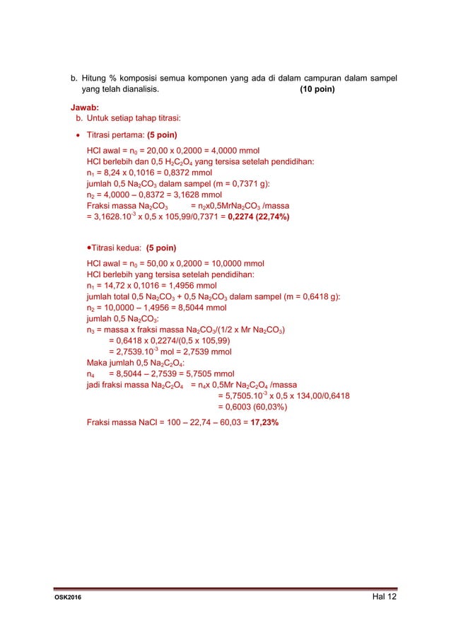 Soal dan kunci jawaban osk kimia 2016 | PDF