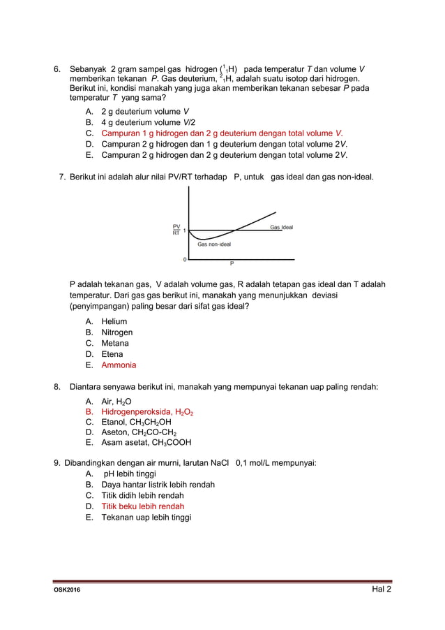 Soal dan kunci jawaban osk kimia 2016 | PDF