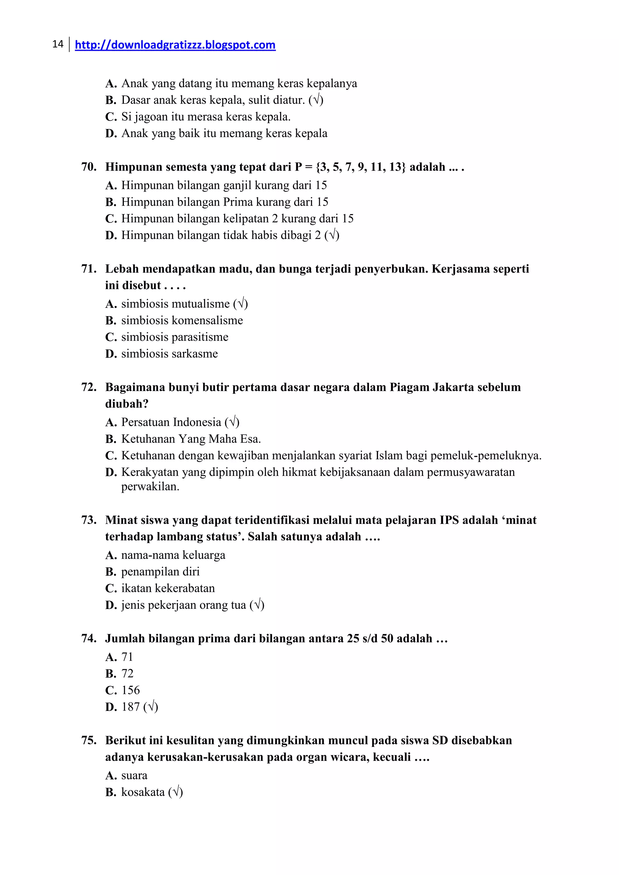 Soal dan kunci latihan ukg guru kelas sd | PDF