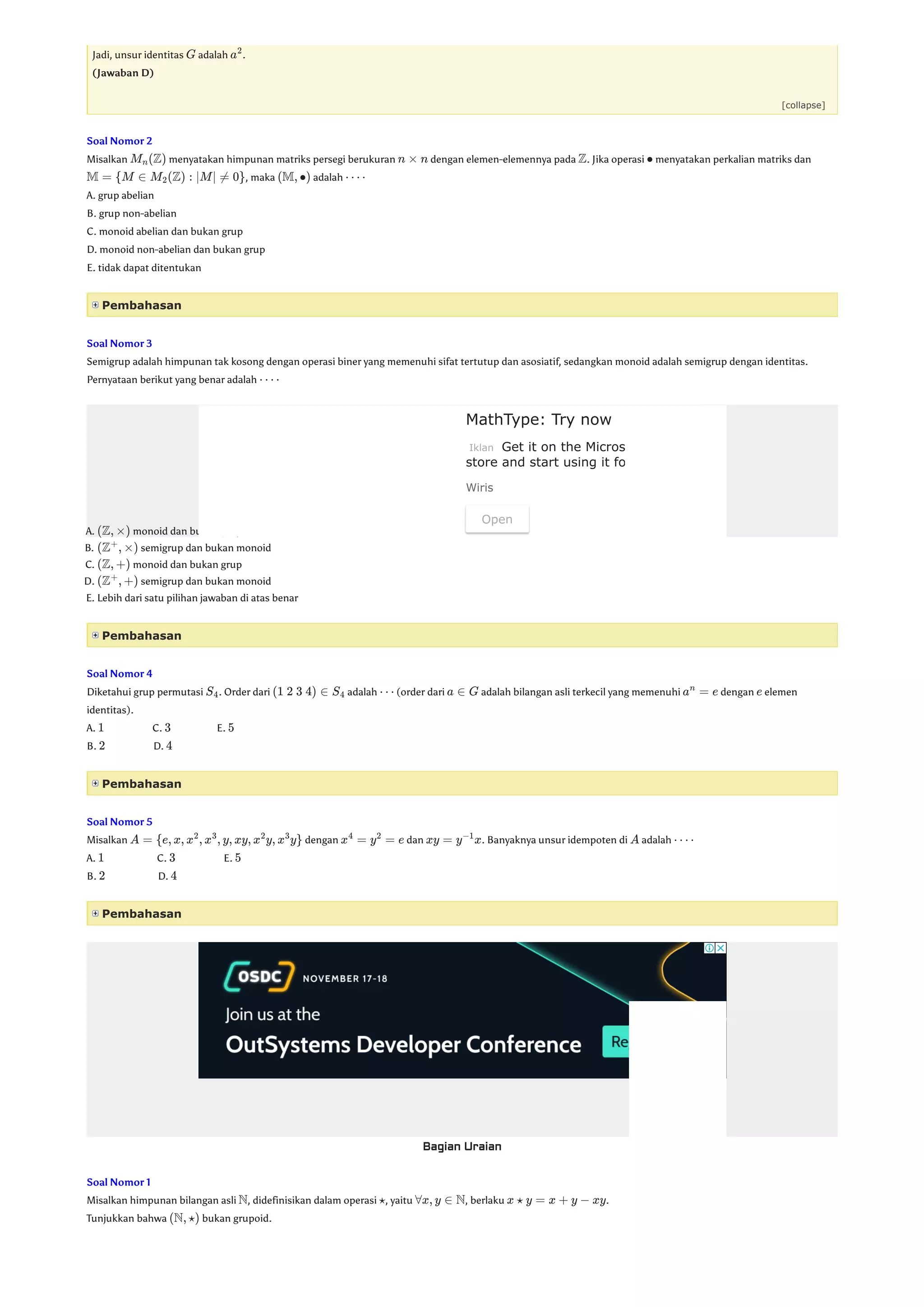 Soal dan pembahasan operasi biner dan teori grup dasar - mathcyber1997 ...