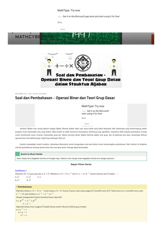 Soal dan pembahasan operasi biner dan teori grup dasar - mathcyber1997 | PDF