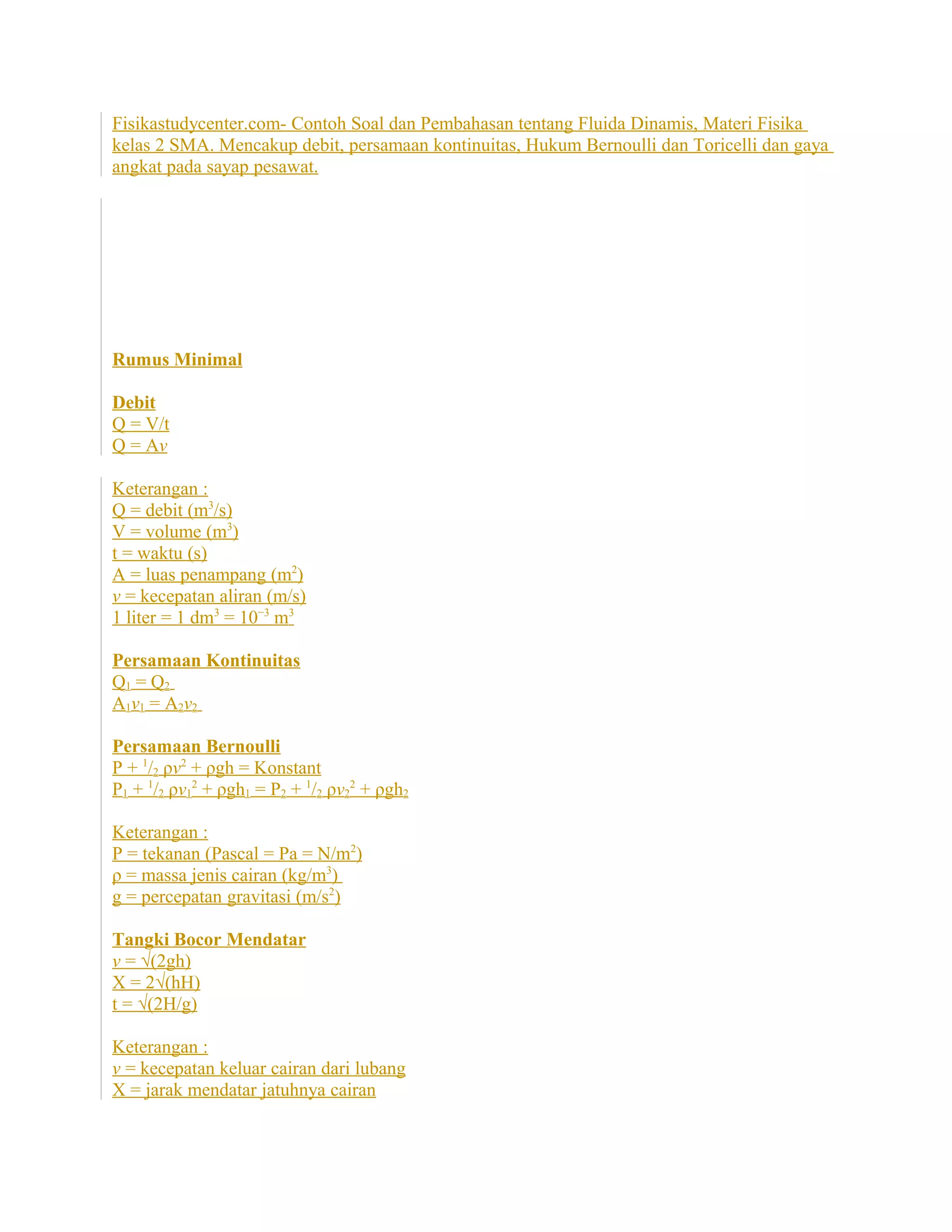 Soal dan pembahasan fluida dinamis | DOC