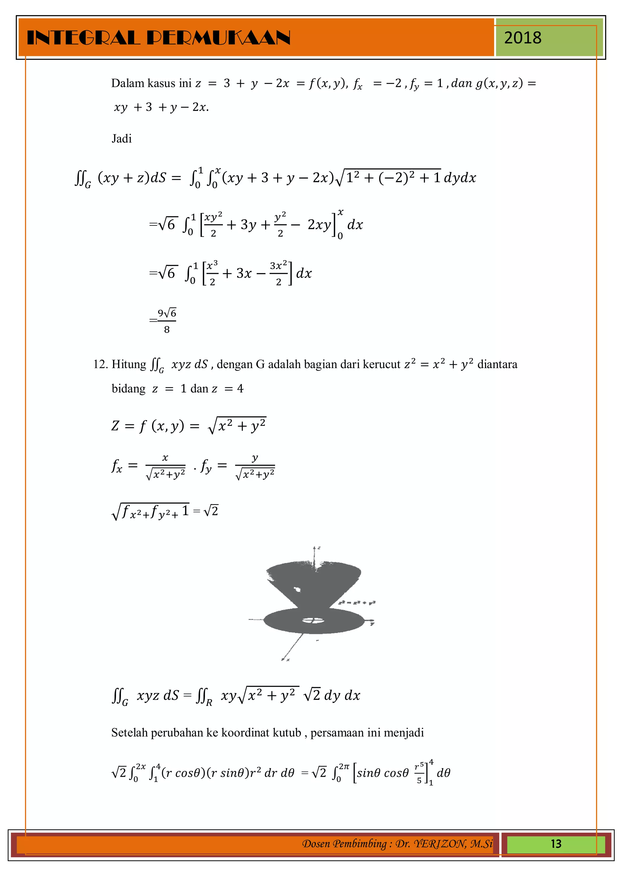Soal dan pembahasan integral permukaan | PDF