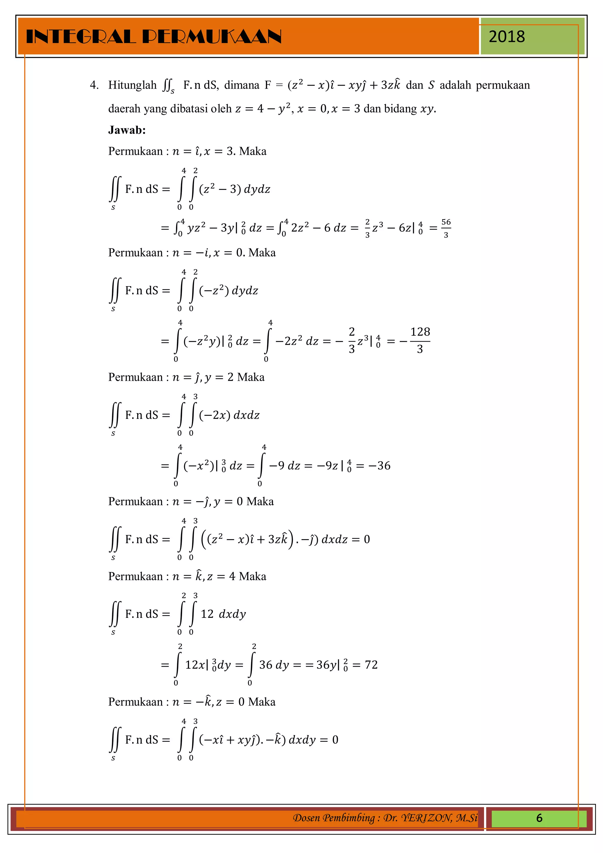 Soal dan pembahasan integral permukaan | PDF