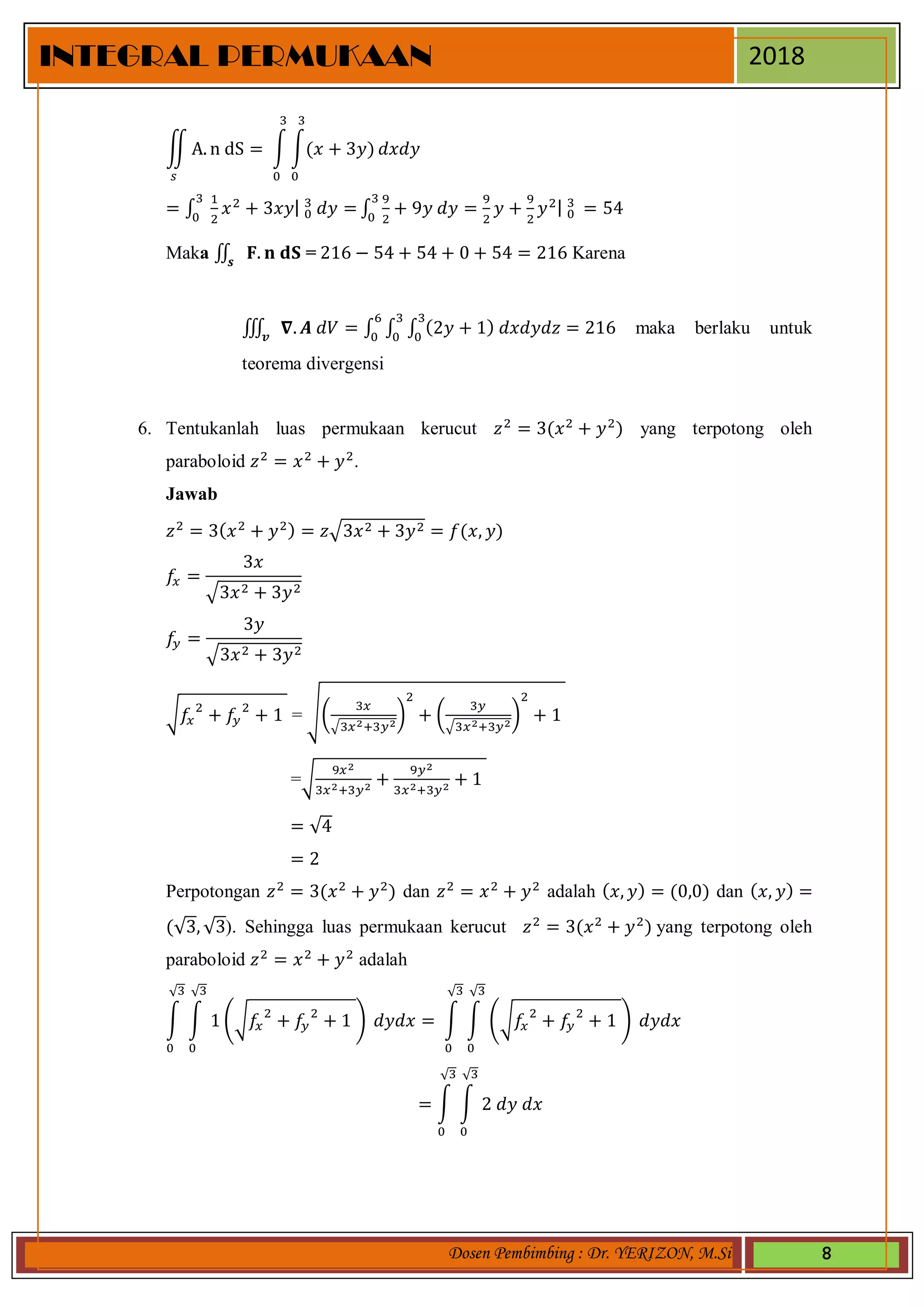 Soal dan pembahasan integral permukaan | PDF
