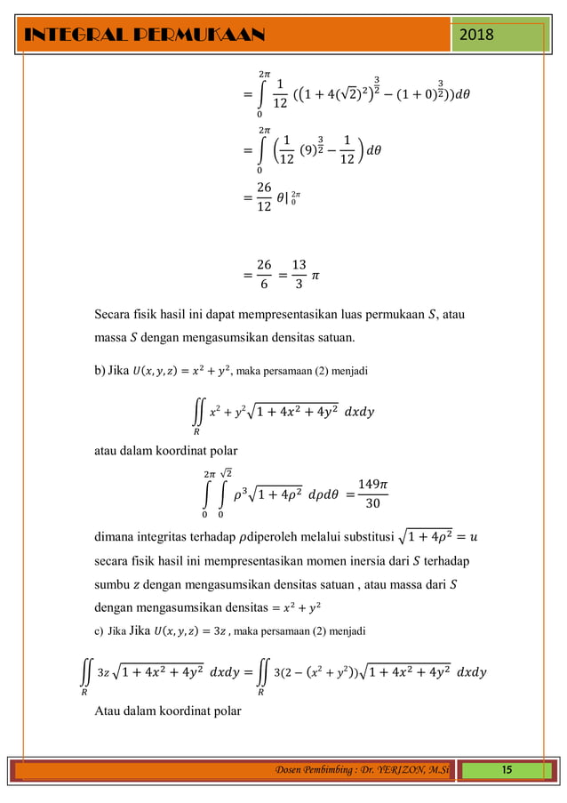 Soal dan pembahasan integral permukaan | PDF