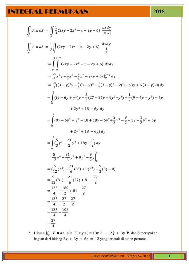 Soal dan pembahasan integral permukaan | PDF