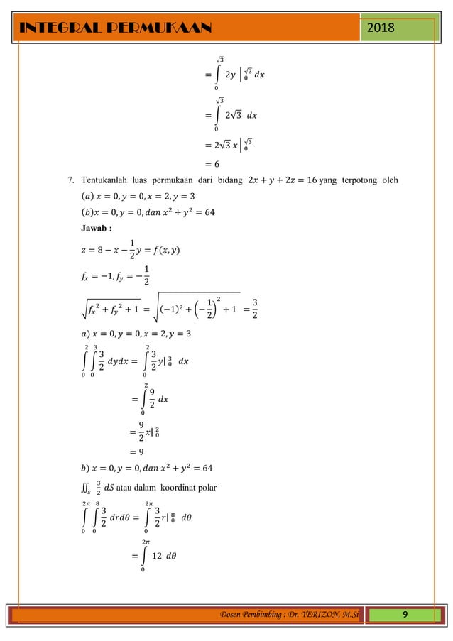Soal dan pembahasan integral permukaan | PDF