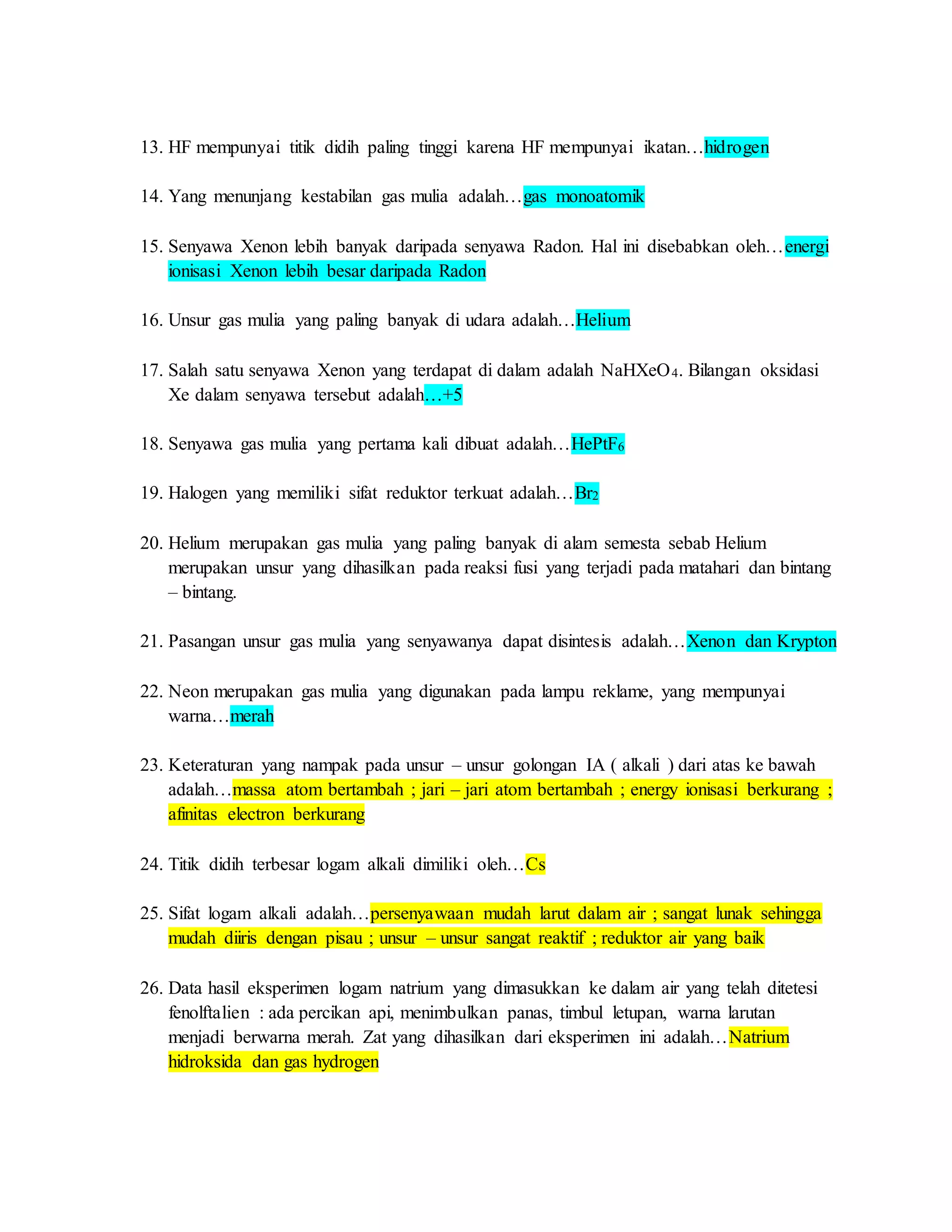 SOAL DAN PEMBAHASAN KIMIA UNSUR | DOCX