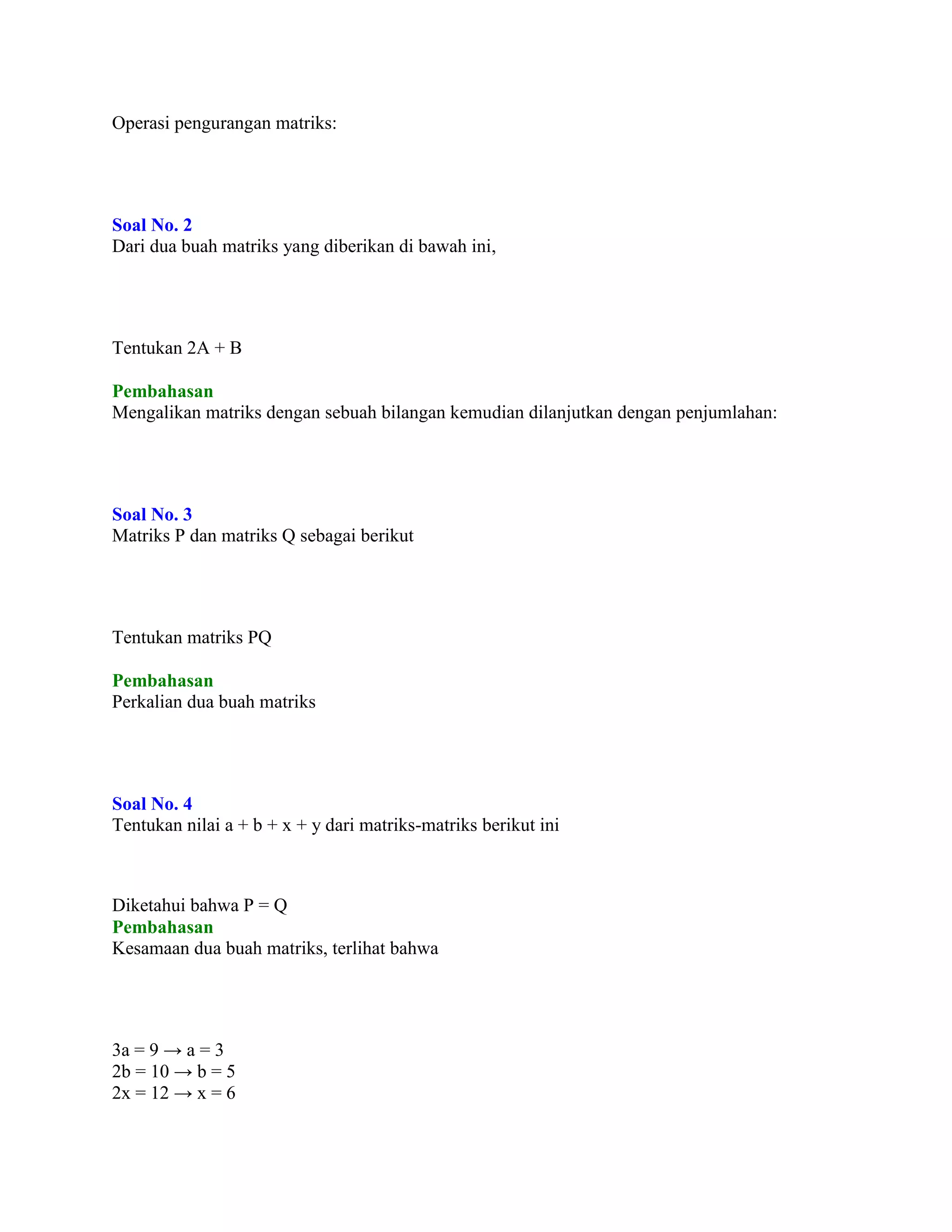 Soal dan pembahasan matriks kls xii ipa | DOCX