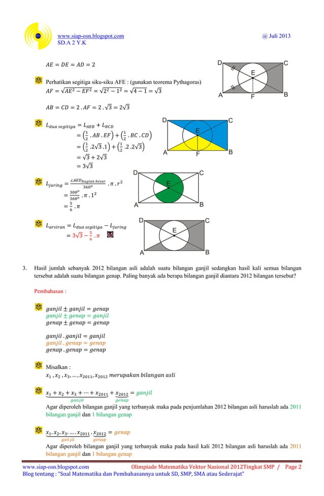 Soal dan pembahasan olimpiade matematika vektor nasional 2012 tingkat smp babak penyisihan ...