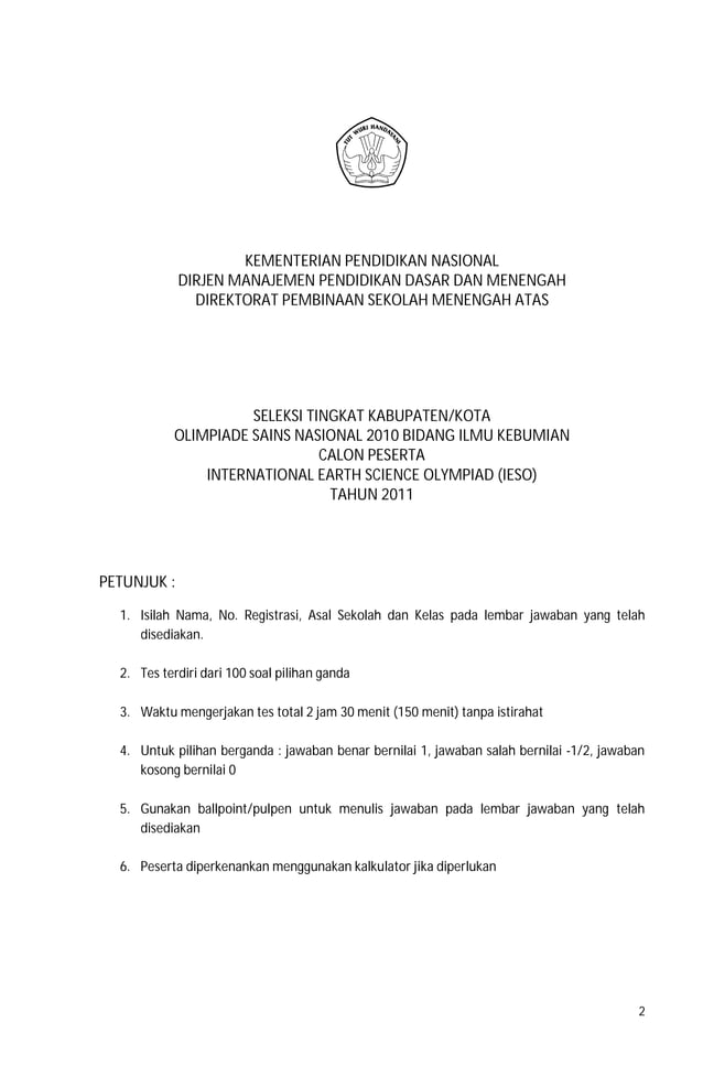 Soal dan Pembahasan OSK Kebumian 2010 | PDF