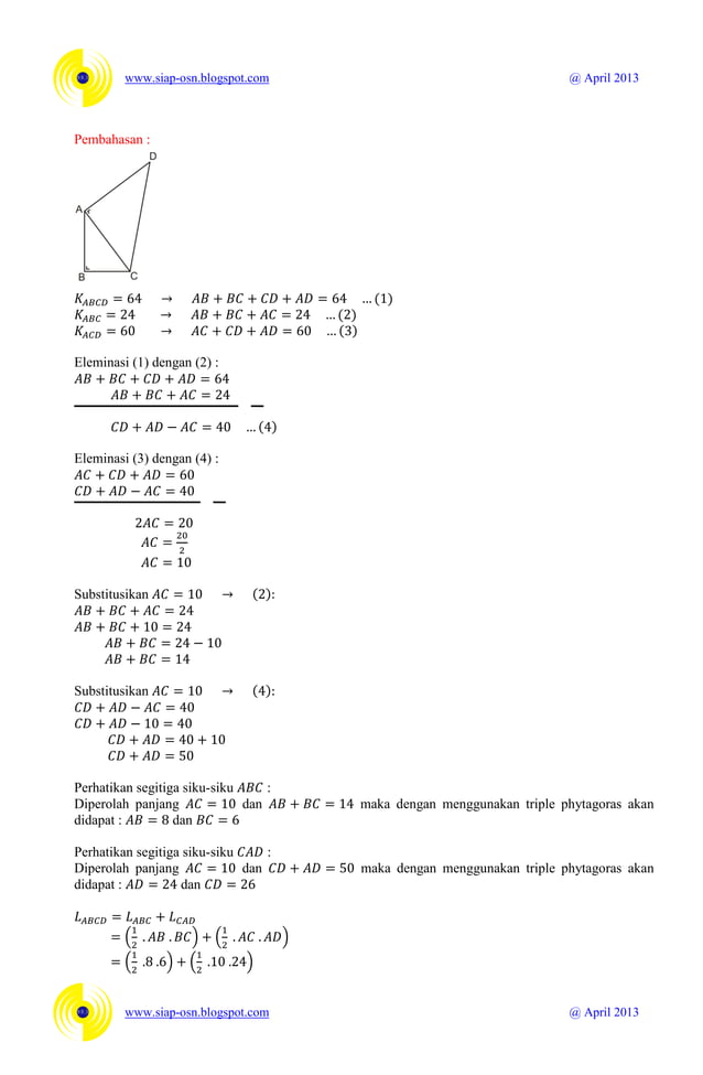 Soal dan pembahasan osn matematika 2011 bagian b uraian tingkat provinsi | PDF