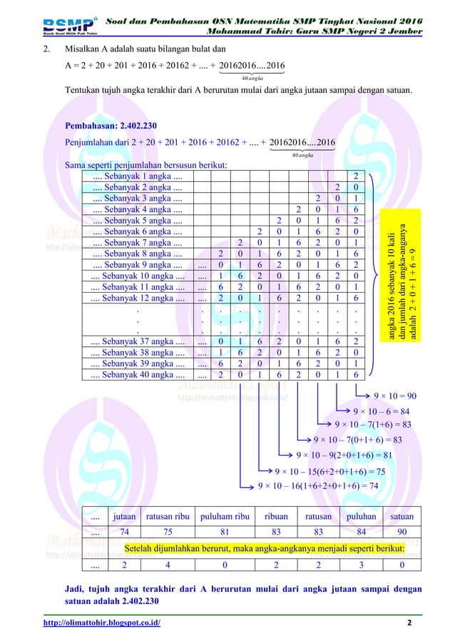 Soal dan pembahasan osn matematika smp tingkat nasional 2016 (hari pertama) | PDF