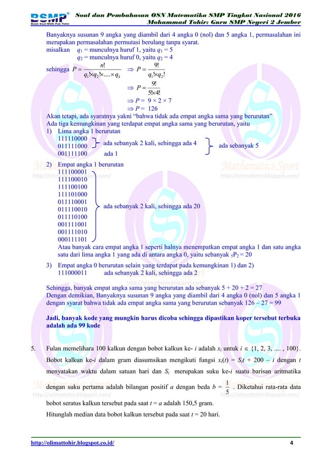 Soal dan pembahasan osn matematika smp tingkat nasional 2016 (hari pertama) | PDF