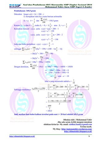 Soal dan pembahasan osn matematika smp tingkat nasional 2016 (hari pertama) | PDF