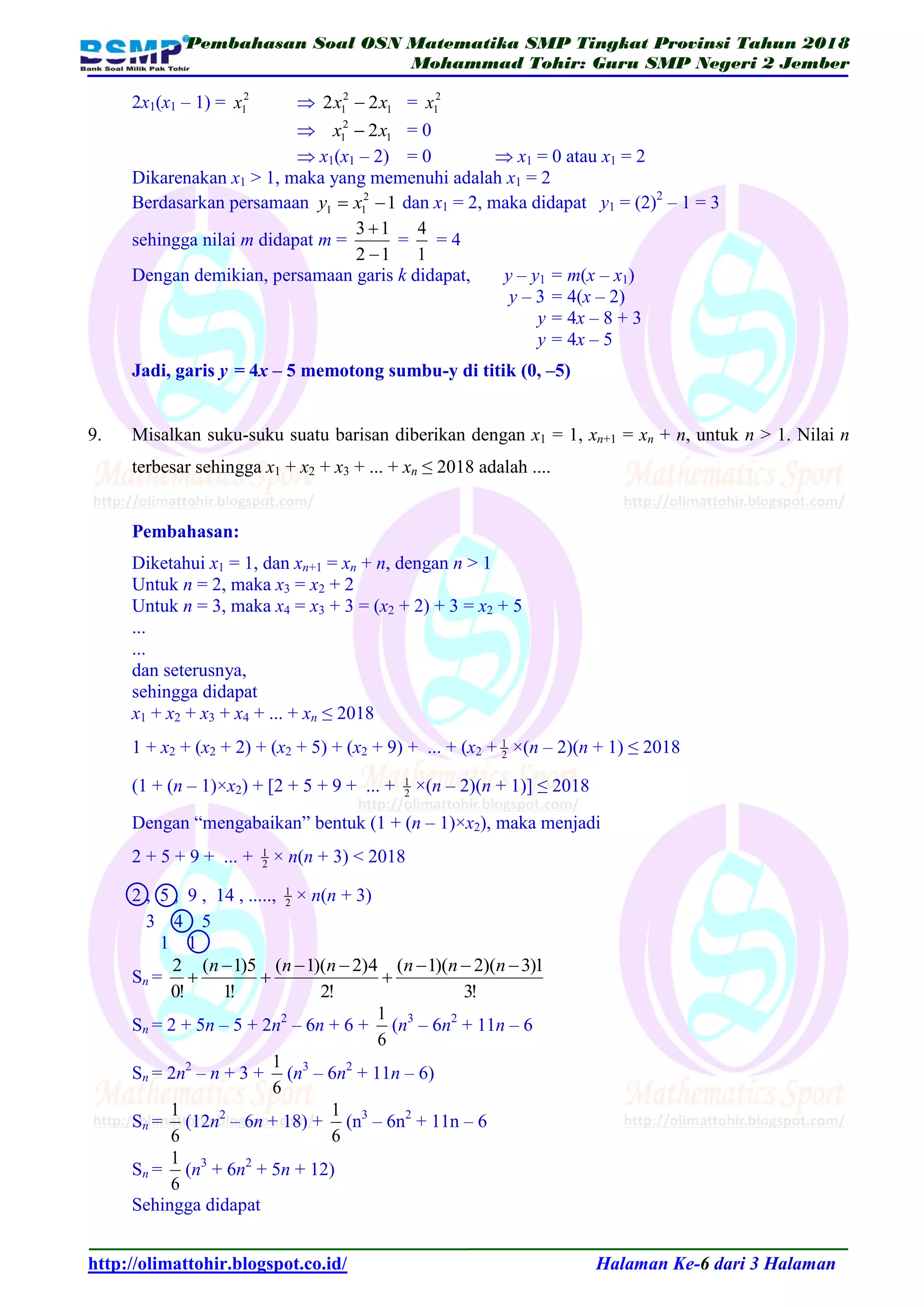 Soal dan Pembahasan OSN Matematika SMP Tingkat Provinsi 2018 | PDF