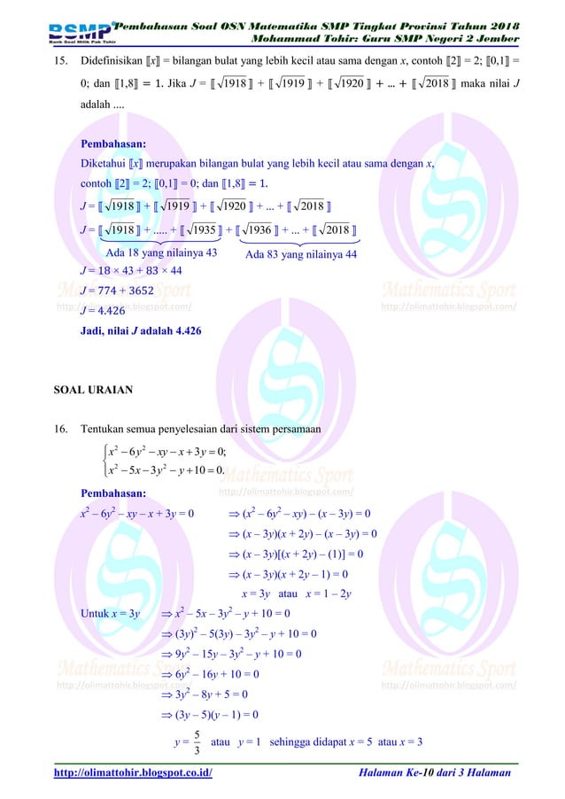 Soal dan Pembahasan OSN Matematika SMP Tingkat Provinsi 2018 | PDF