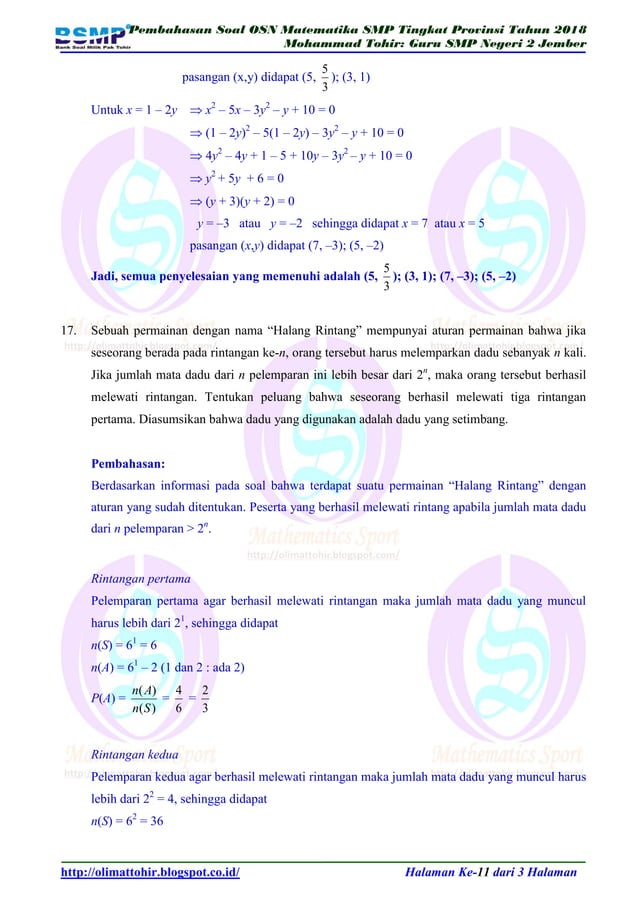 Soal dan Pembahasan OSN Matematika SMP Tingkat Provinsi 2018 | PDF