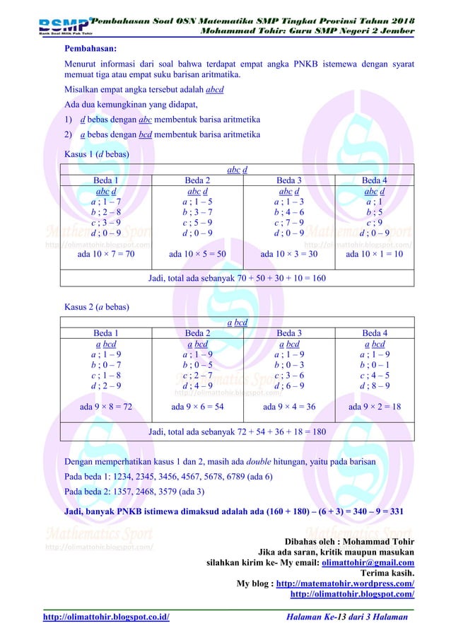 Soal dan Pembahasan OSN Matematika SMP Tingkat Provinsi 2018 | PDF