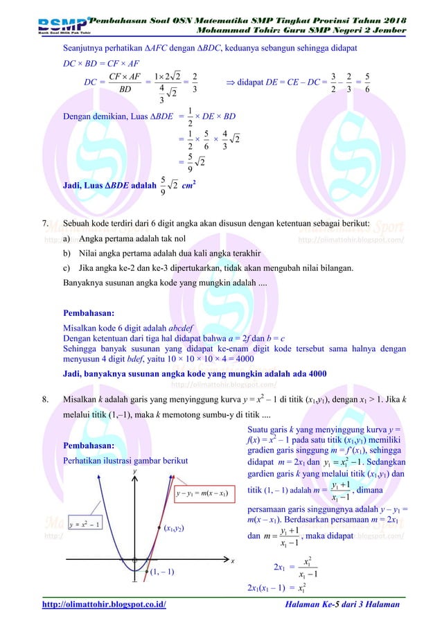 Soal dan Pembahasan OSN Matematika SMP Tingkat Provinsi 2018 | PDF
