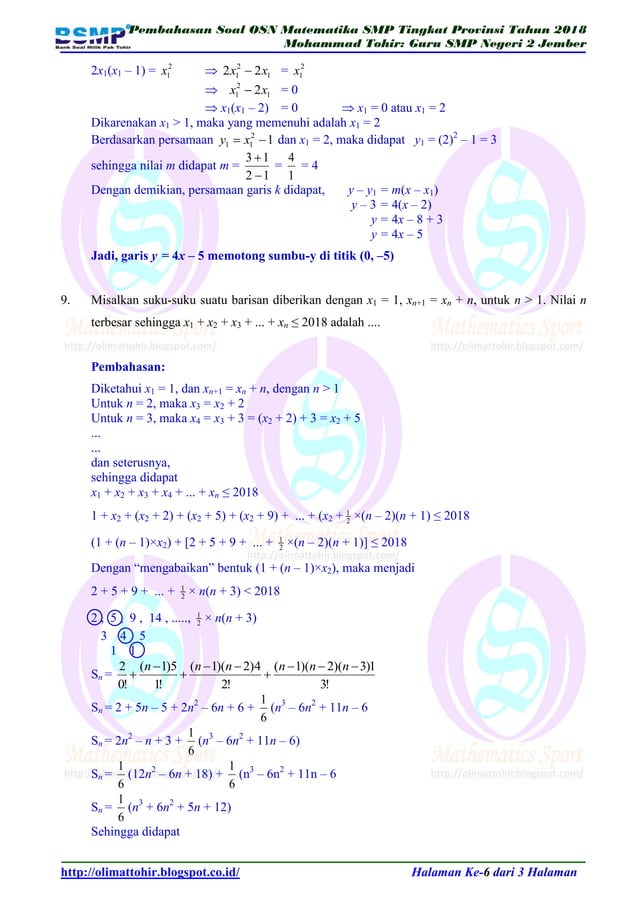 Soal dan Pembahasan OSN Matematika SMP Tingkat Provinsi 2018 | PDF