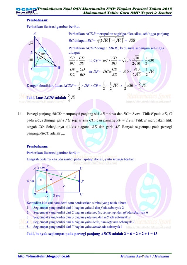 Soal dan Pembahasan OSN Matematika SMP Tingkat Provinsi 2018 | PDF