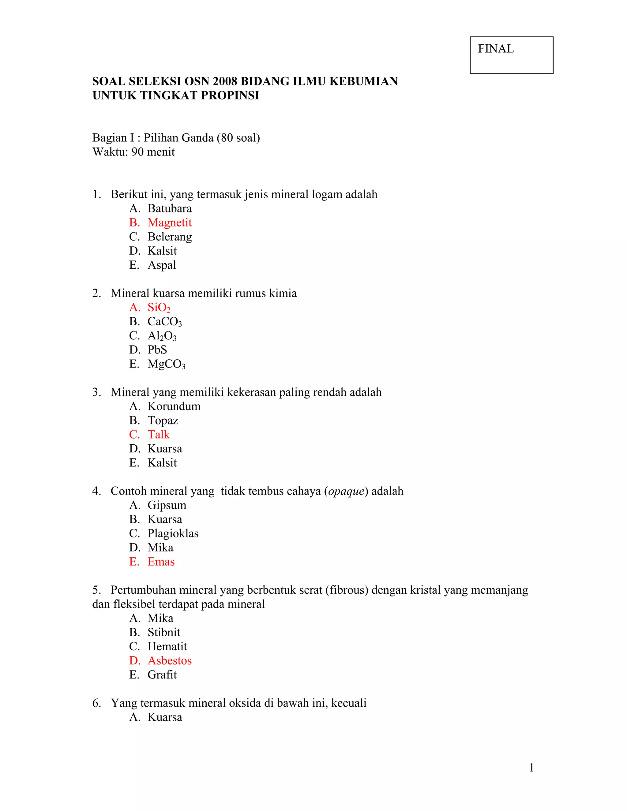 Soal dan Pembahasan OSP Kebumian 2008 | PDF