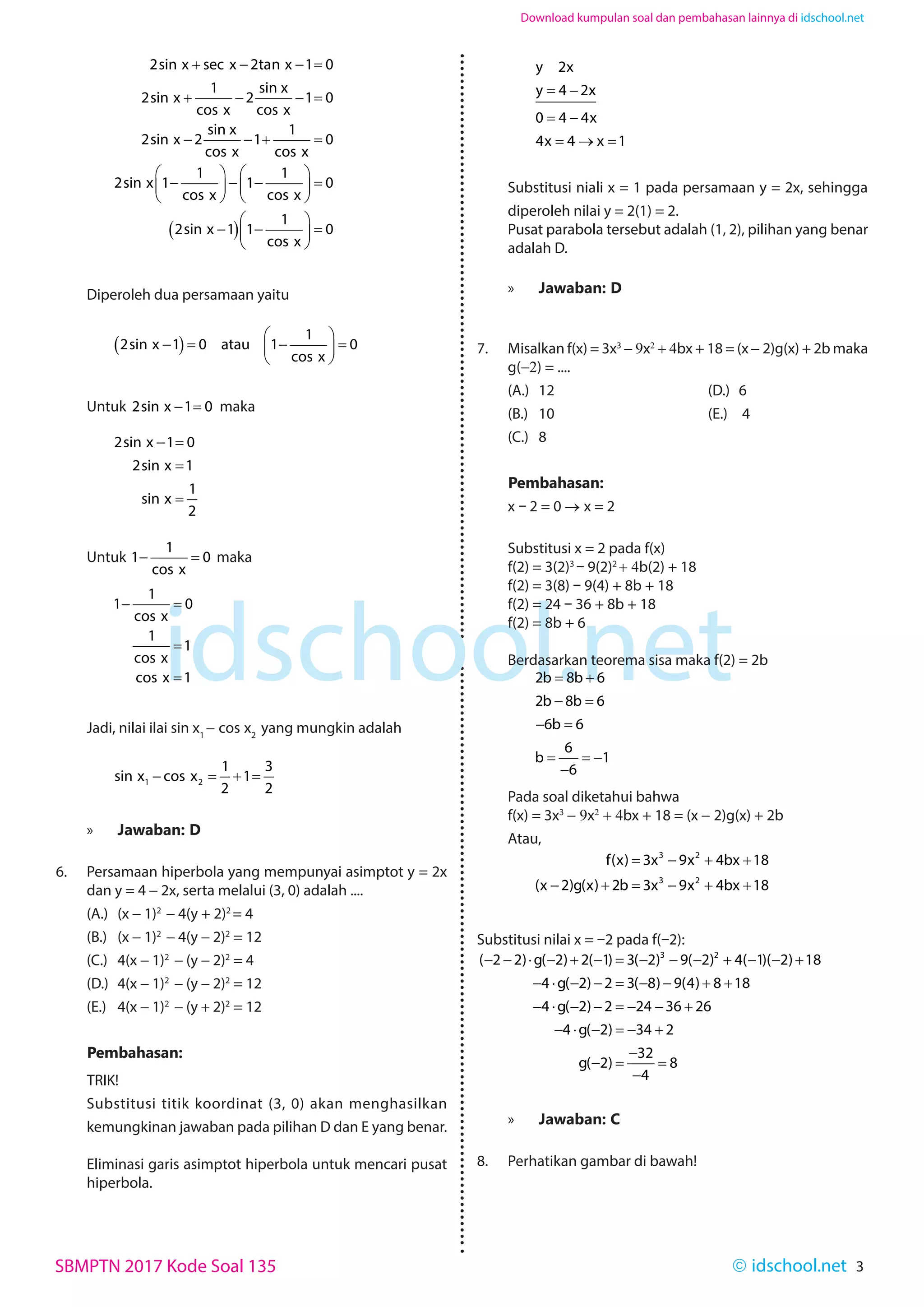 Soal dan pembahasan sbmptn tkd saintek 2017 (Matematika) | PDF