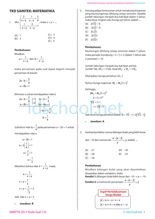 Soal dan pembahasan sbmptn tkd saintek 2017 (Matematika) | PDF