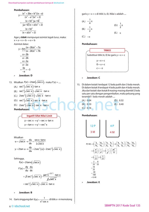 Soal dan pembahasan sbmptn tkd saintek 2017 (Matematika) | PDF