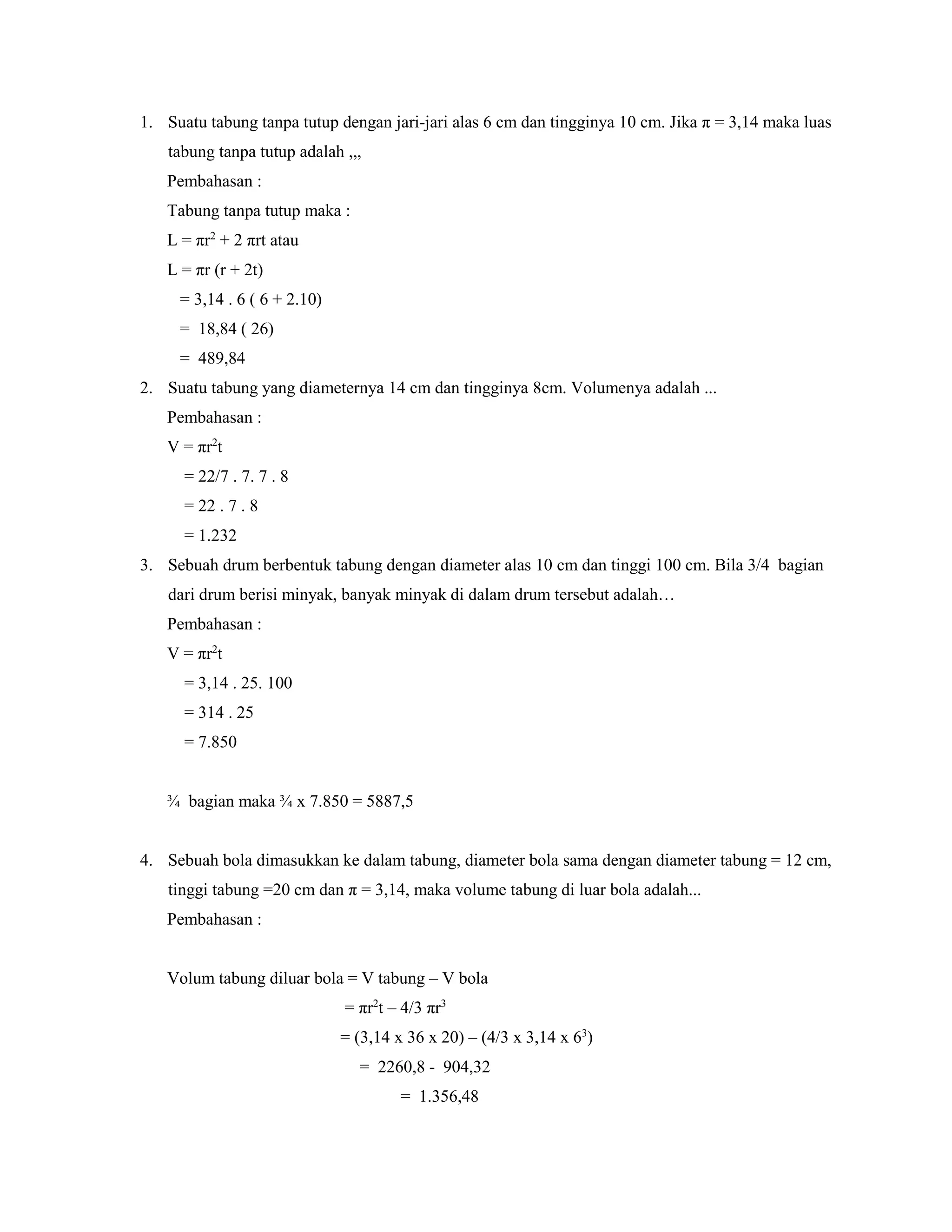 Soal dan pembahasan silinder | PDF