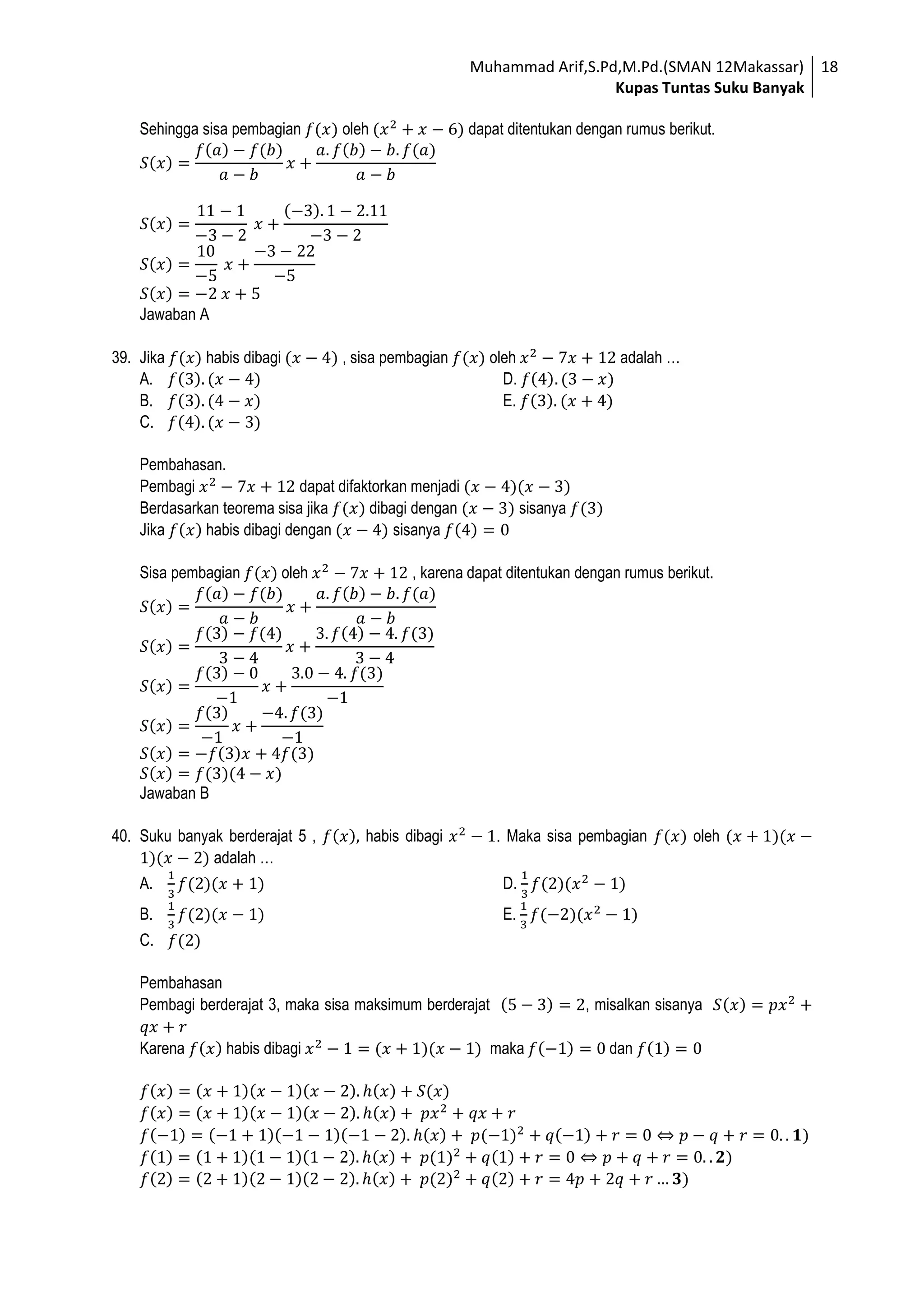 Soal dan pembahasan suku banyak | PDF