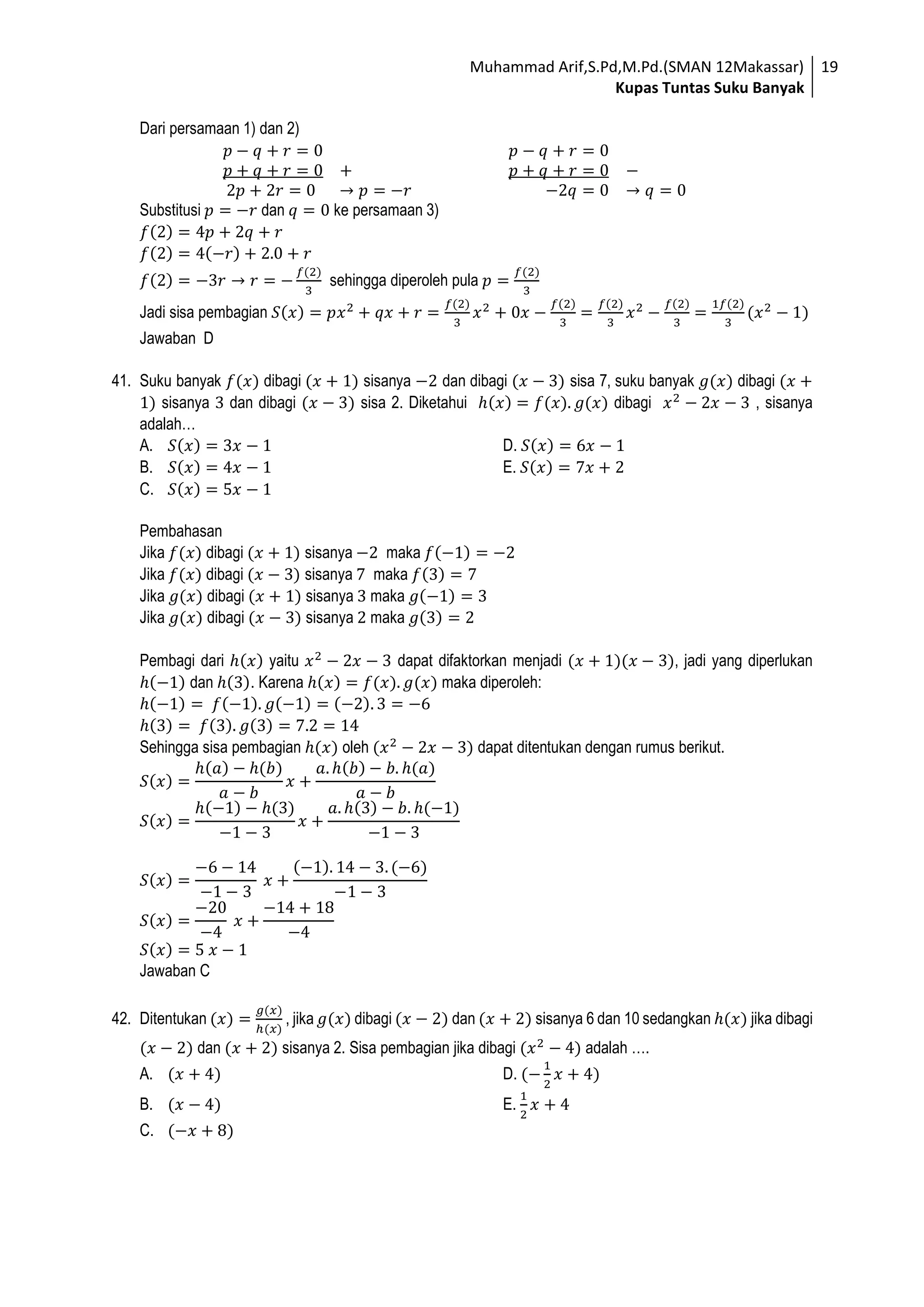 Soal dan pembahasan suku banyak | PDF