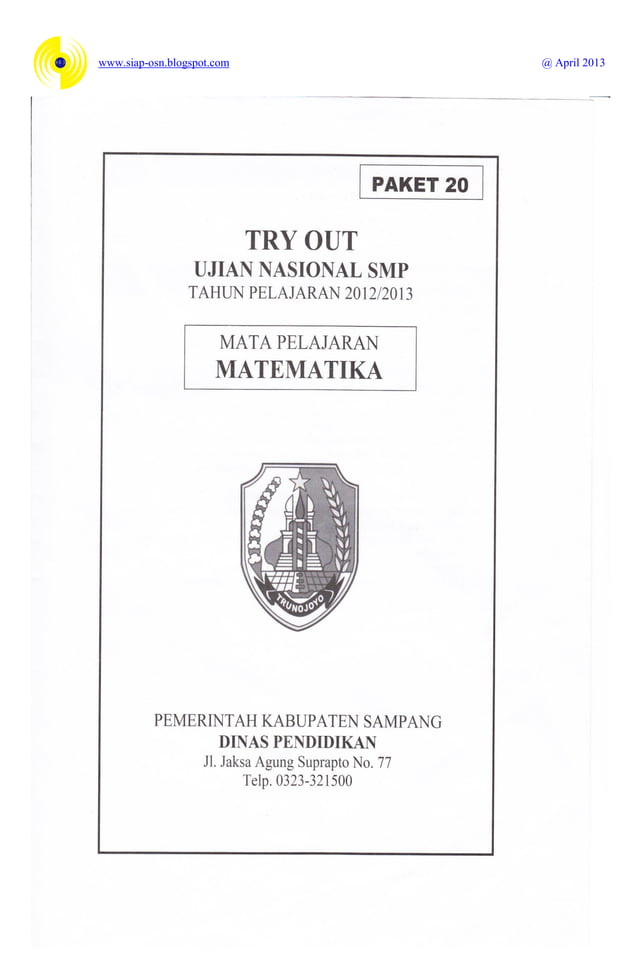 Soal dan pembahasan try out ujian nasional smp 2013 kabupaten sampang | PDF